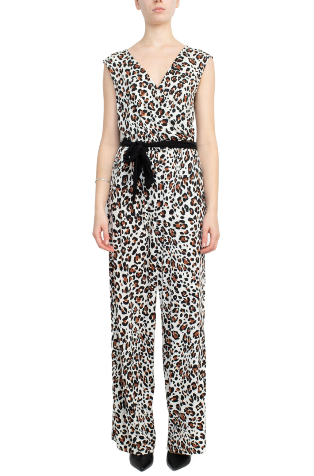 Emma & Michele V-Neck Elastic Waist Sleeveless Tie Waist Animal Print ...