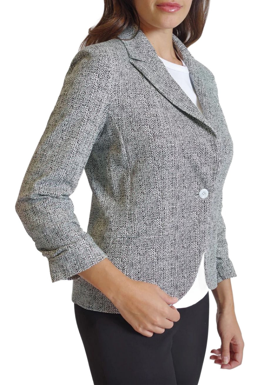 Peace of Cloth One Button Closure Ruched 3/4 Sleeve Welted Pockets ...
