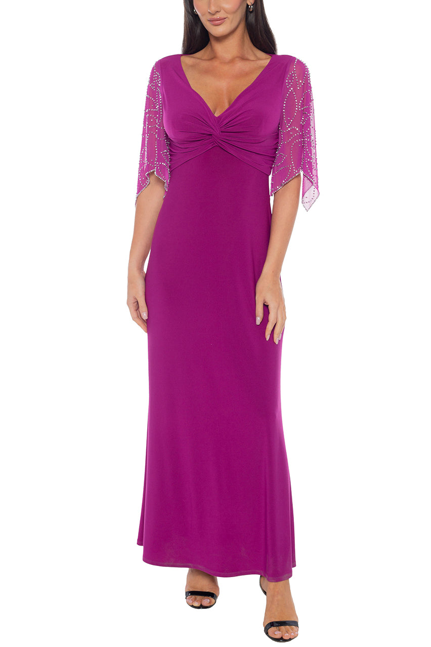 Marina Deep V-Neckline Beaded Sleeves Maxi Silhouette Dress | Available ...