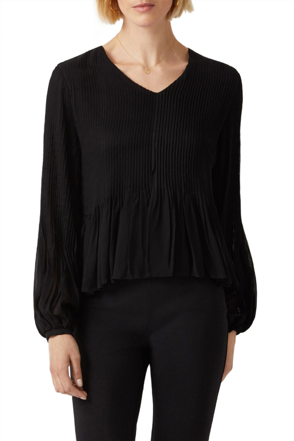 Ecru Designs V-Neck Long Sleeve Ruched Chiffon Top | Available at ...