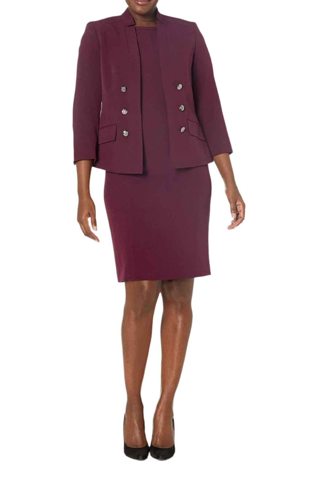 Le Suit Stand Collar 6 Button Jacket With Matching Crepe Dress ...