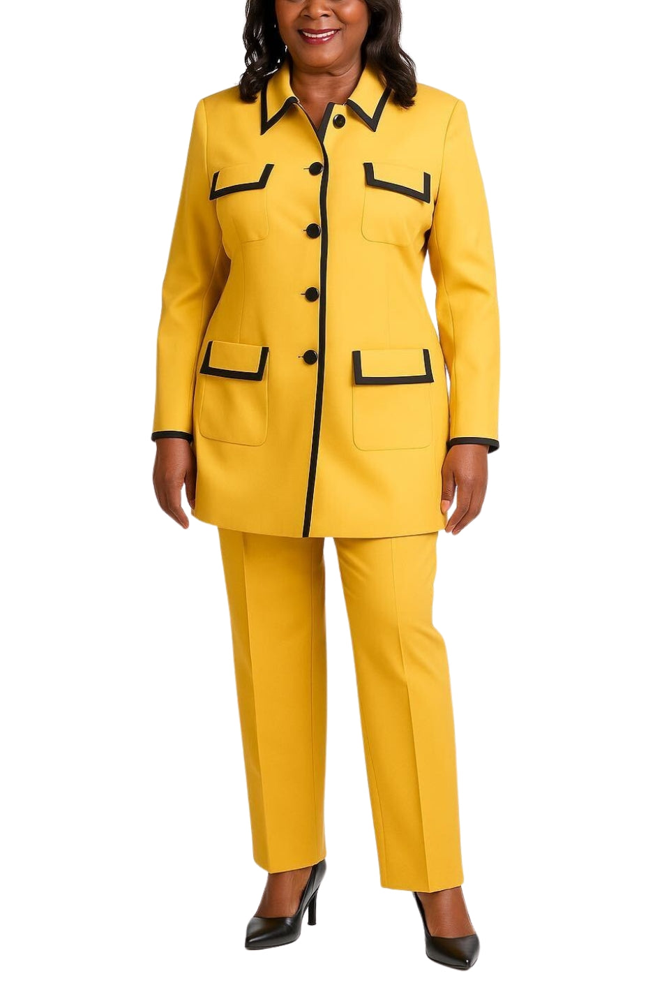 John Meyer Collection Mustard Pointed Contrast Trim Neckline Chest Hip ...