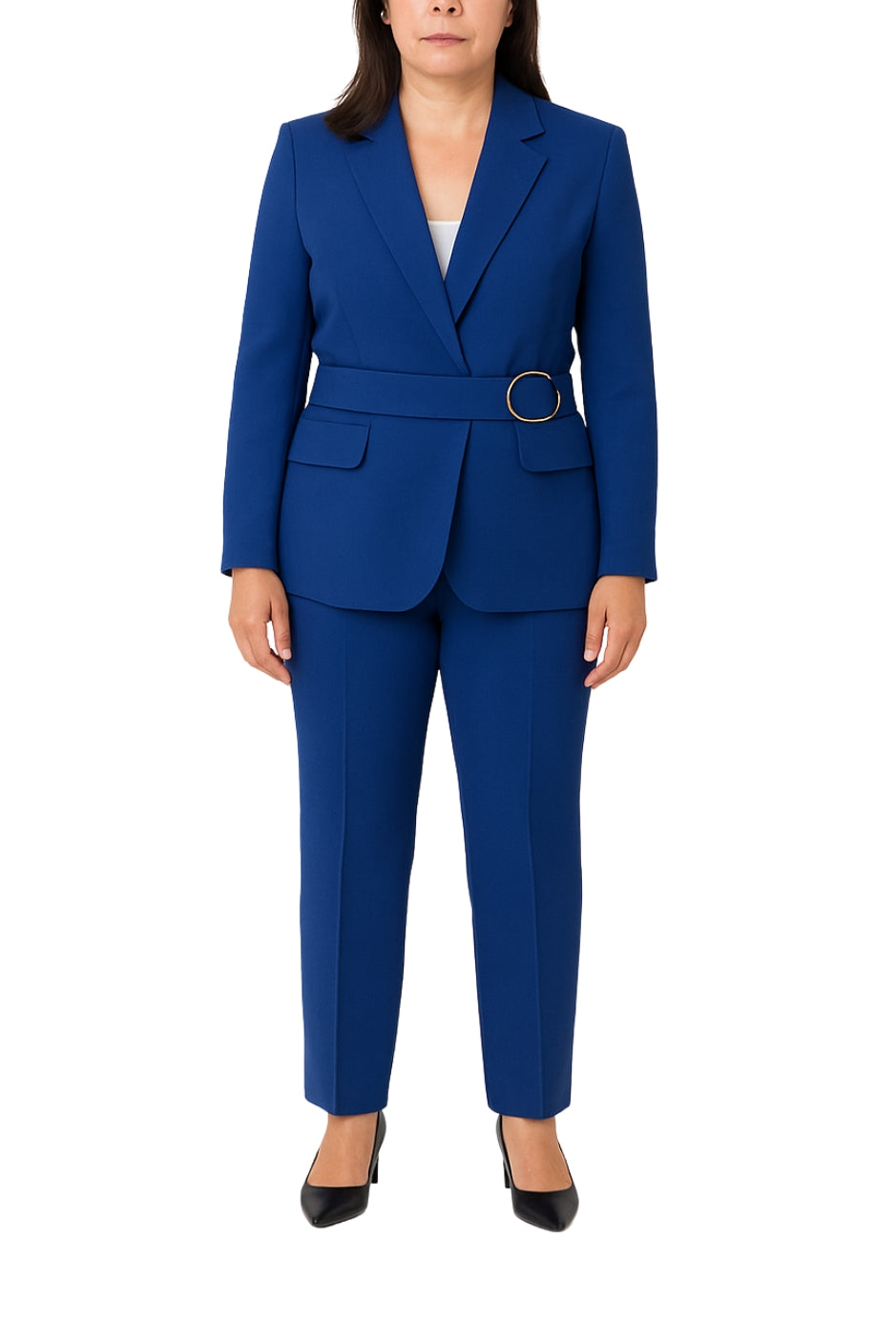 John Meyer Collection Notched Lapel Collar Belted Blazer Suit Straight ...