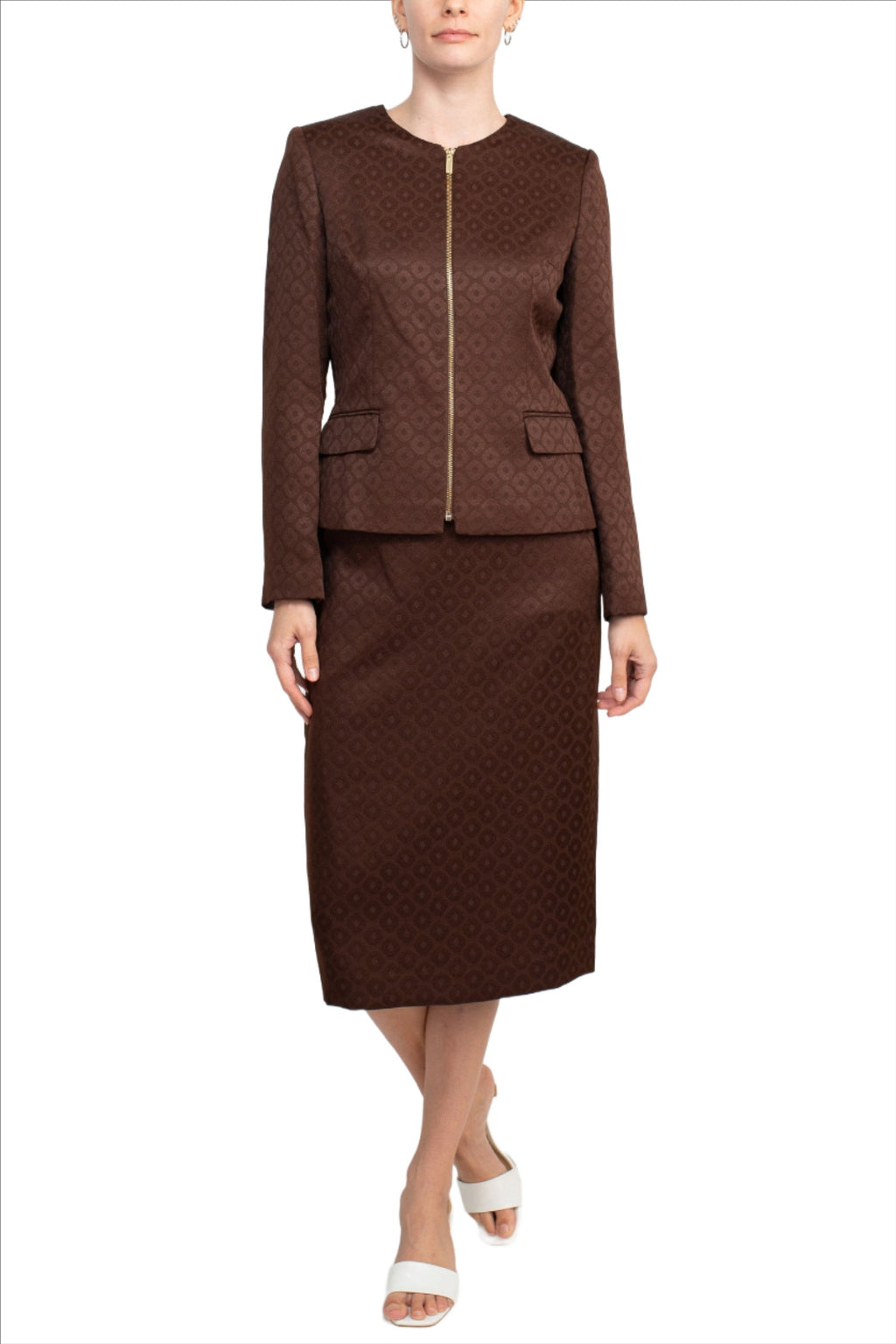 John Meyer Collection Crew Neck Long Sleeve Zipper Front Pencil Skirt ...