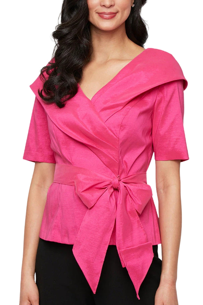 Alex Evenings Draped Crossover Pleated Shawl Collar V-Neckline Short C ...