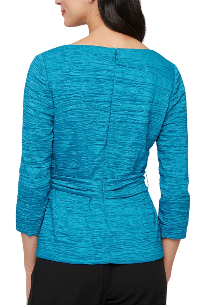 Alex Evenings Square Neckline Quarter Sleeves with Waist Ribbon Detail ...