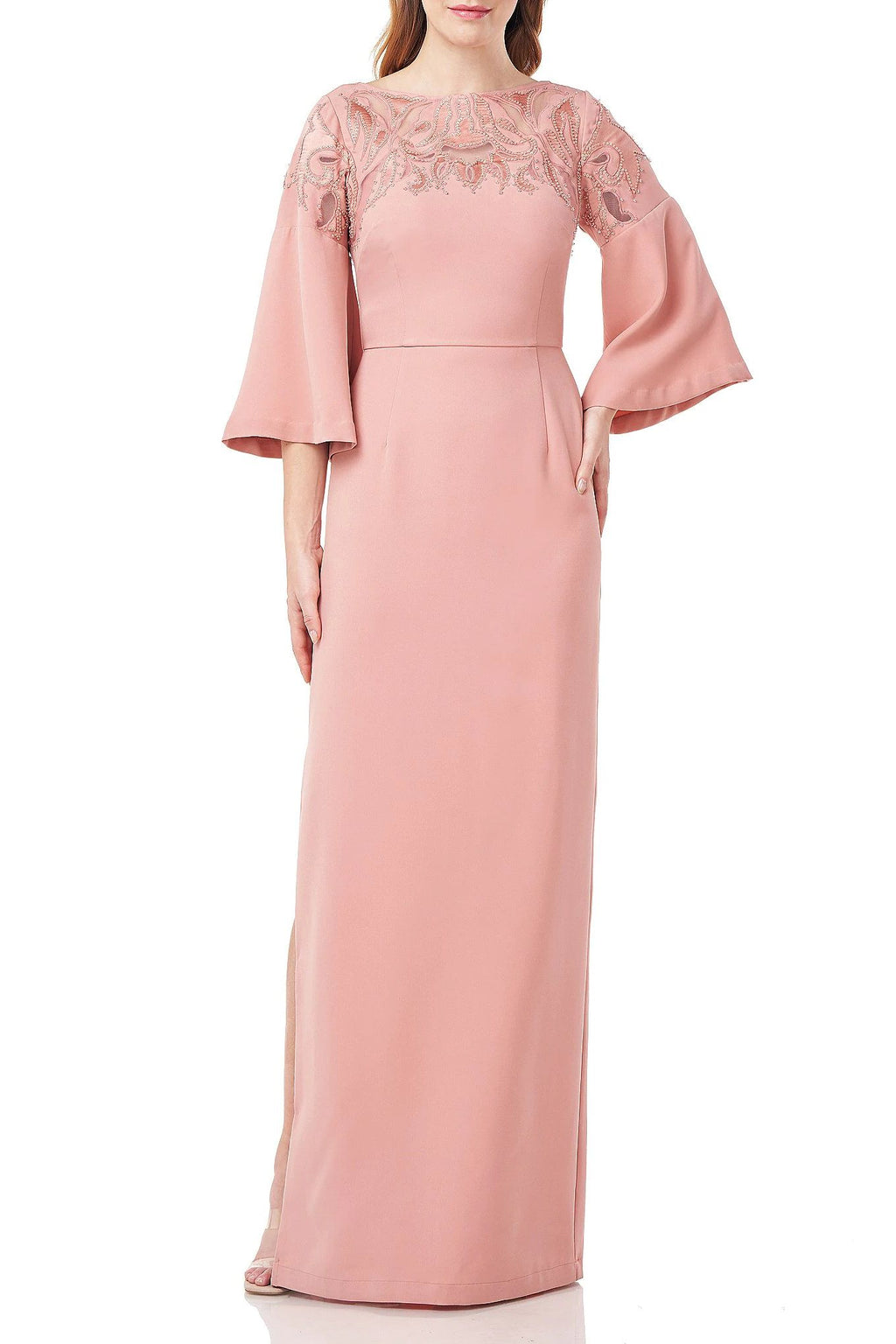 JS Collections Embellished Boat Neck 3/4 Flare Sleeve Zipper Back Slit ...