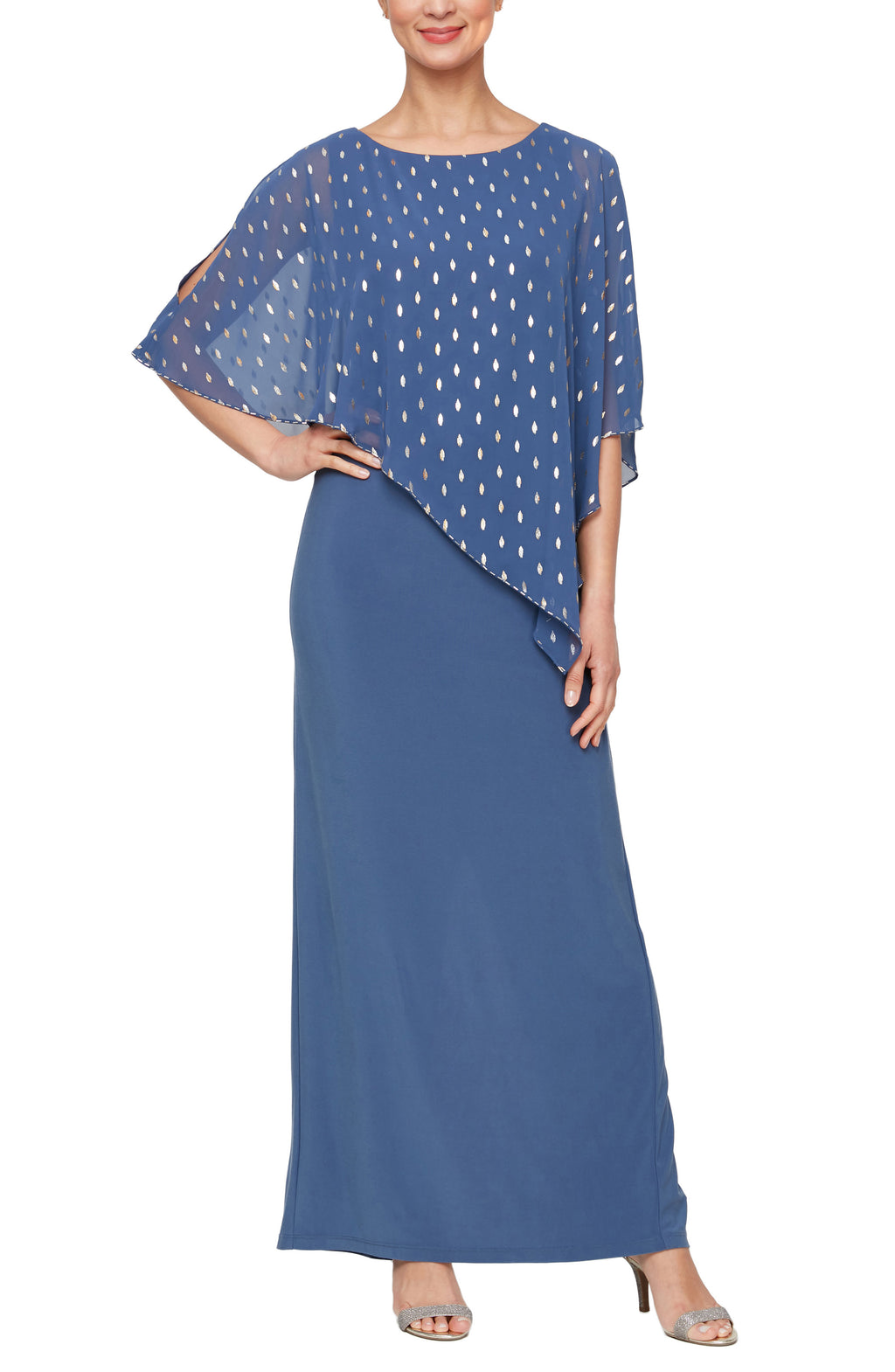 SL Fashion Foil Metallic Printed Popover Beaded at Hem Gown | Available ...