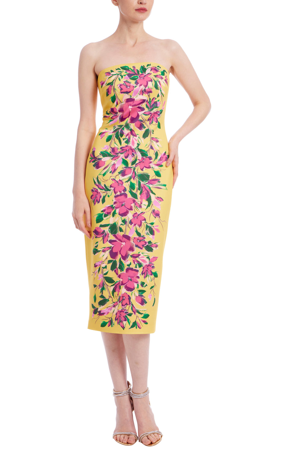 Badgley Mischka Strapless Back Zipper Closure Below-The-Knee Floral Sh ...
