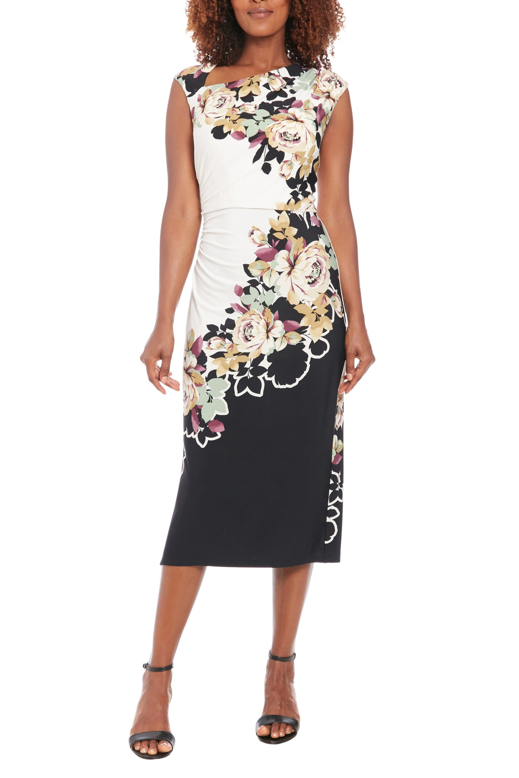 London Times Asymmetric Neckline Sleeveless Zipper Closure Streamlined ...