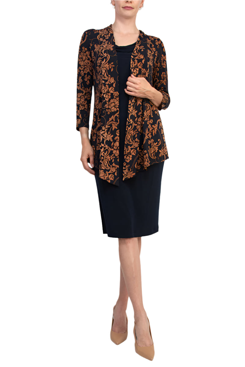 Connected Apparel Cowl Neck Straight Midi Dress with Attached Three ...