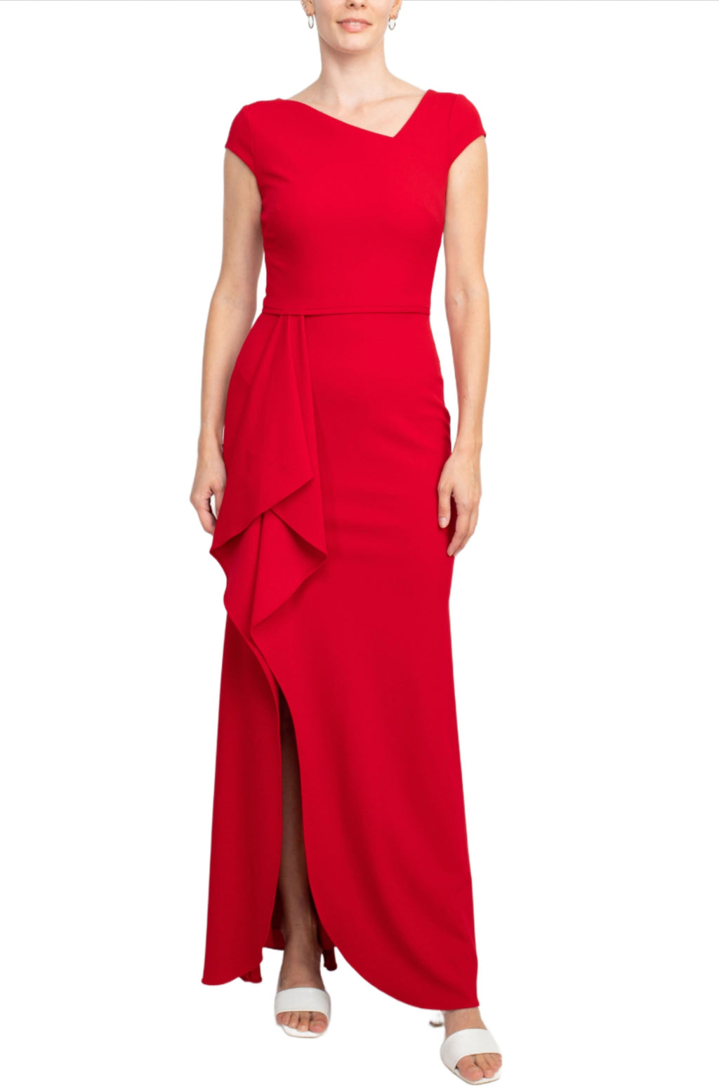 Betsey and Adam Asymmetrical Neck Cap Sleeve Flutter Side Slit Side ...