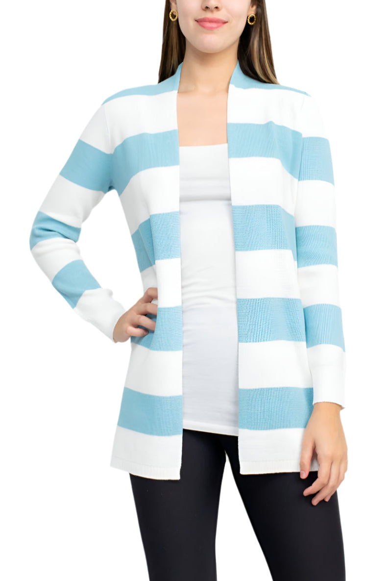 Cyrus Knits Open Front Long Sleeve Stripe Pattern Knit Cardigan ...