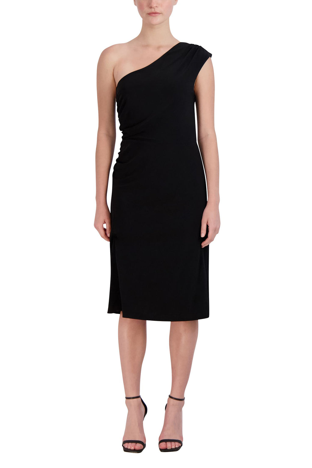 Laundry One Shoulder Sleeveless Gathered Side Zipper Back Solid Sheath ...
