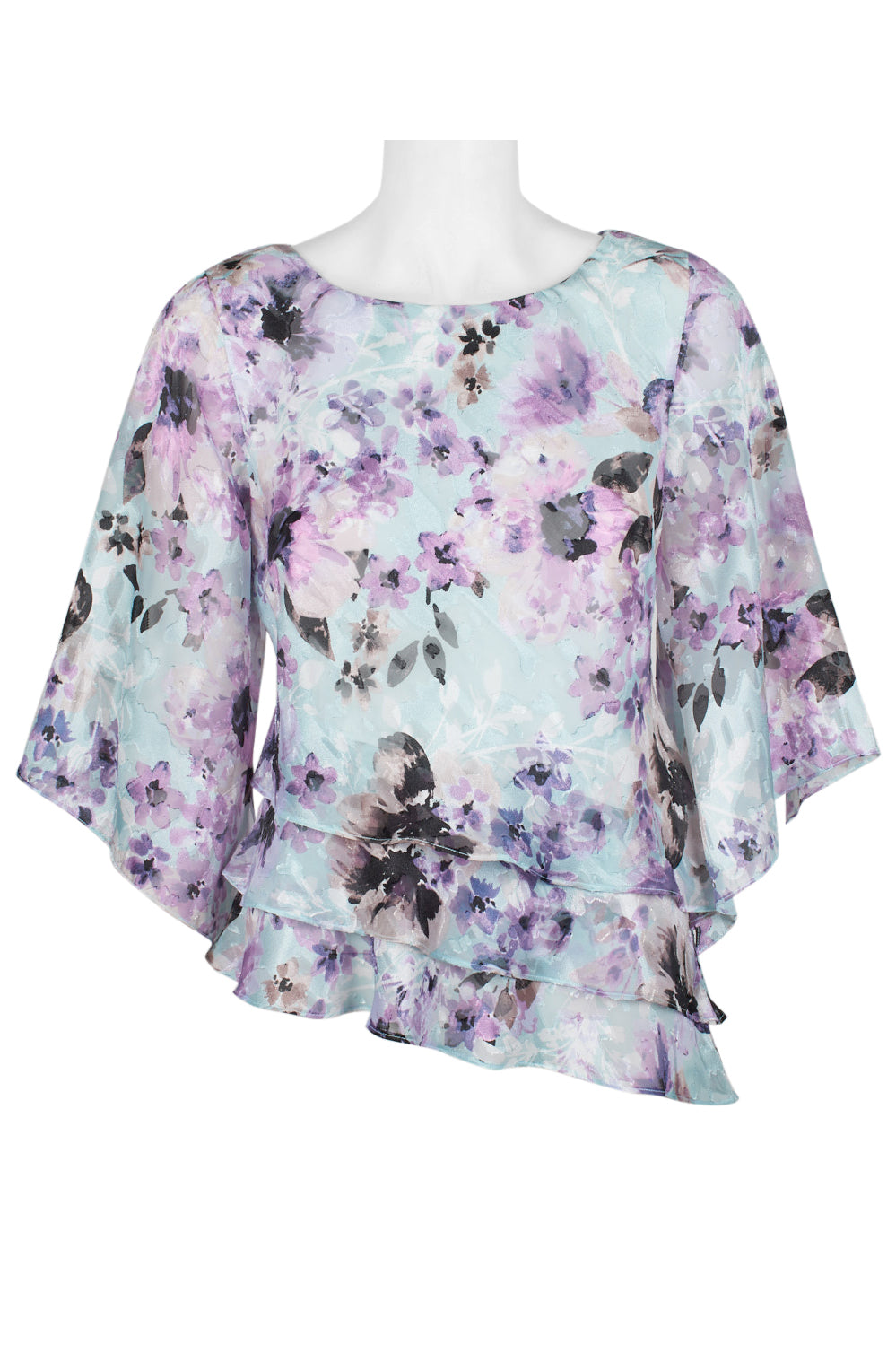 Alex Evenings Asymmetrical Tiered Dolman Sleeve Floral Print Burnout T ...