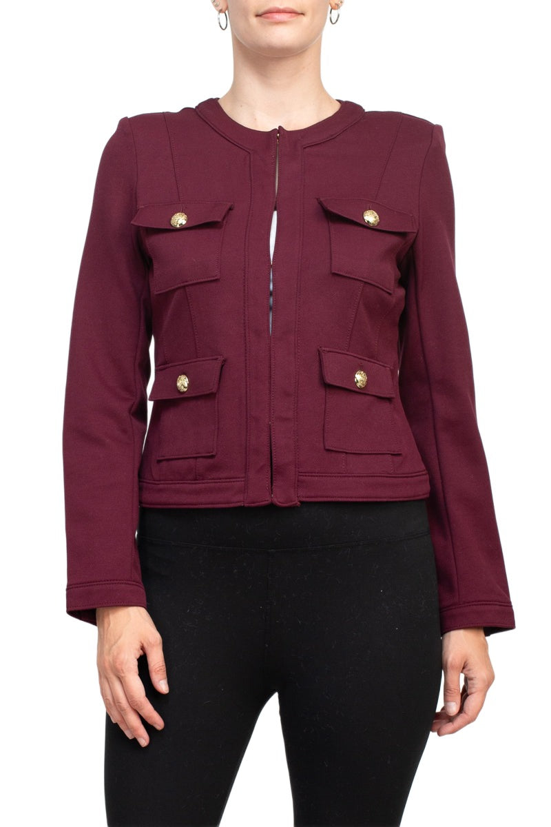 Carmen Marc Valvo Crew Neck Long Sleeve Hook Closure Woven Knit Jacket ...